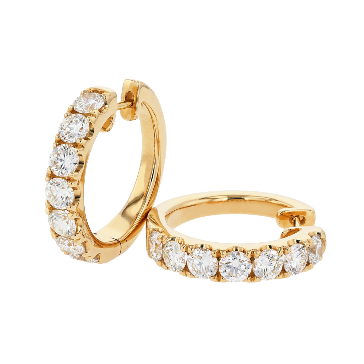 14K Yellow Gold Diamond Huggie Hoops 1.98CTW