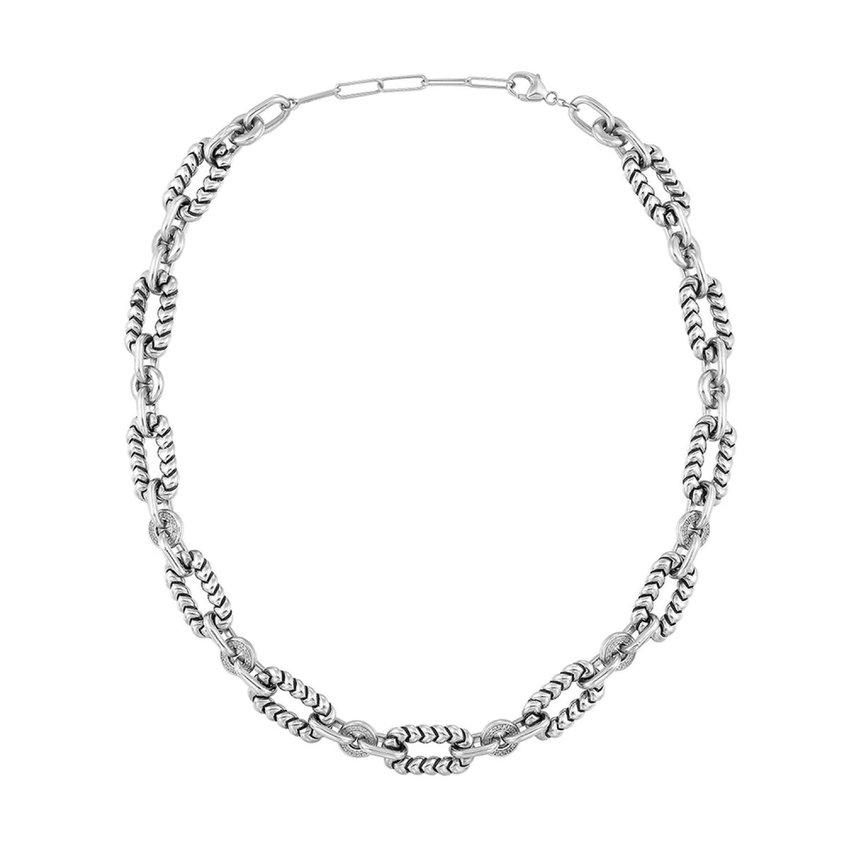 Silver Diamond Chain Link Necklace