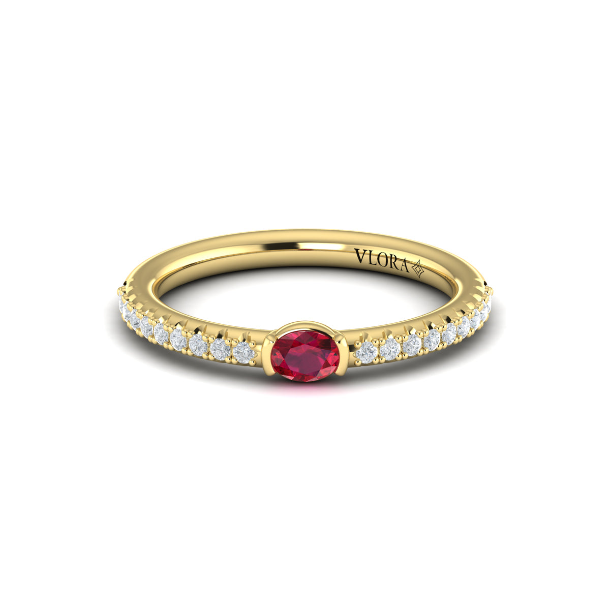 Vlora Adella Diamond and Oval Ruby Centerstone Ring