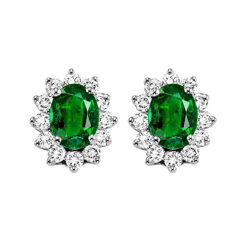 14KW Color Ens Halo Prong Emerald Earrings 3/8CT | International ...