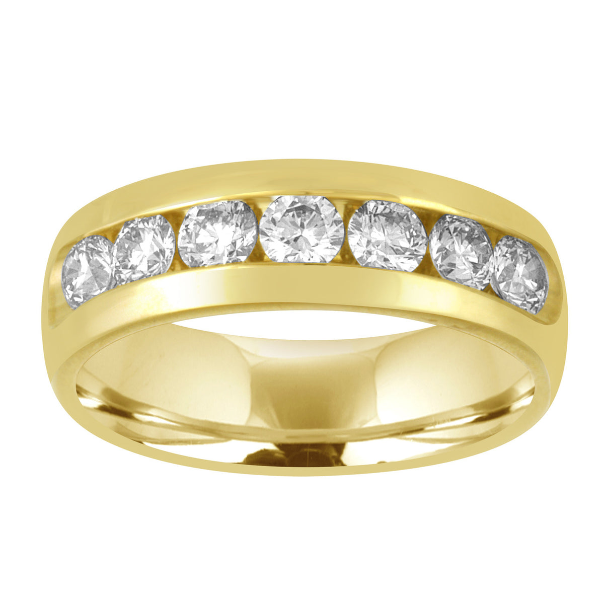 Men's 14kt Yellow Gold 7 Stone Diamond Channel Set Wedding Band