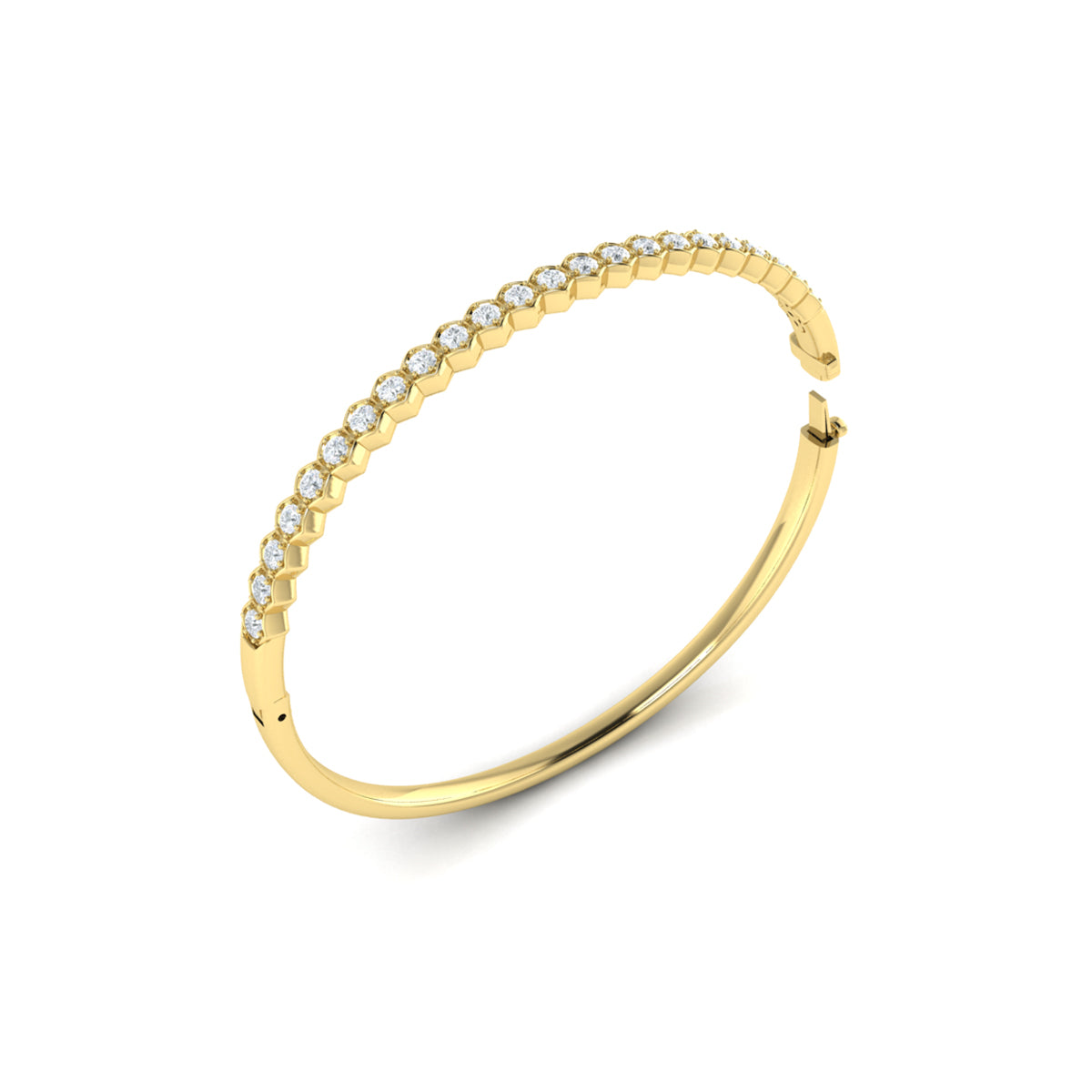 Vlora Serafina 14K Diamond Honeycomb Hinged Bangle (Diamond 1.38CTW)