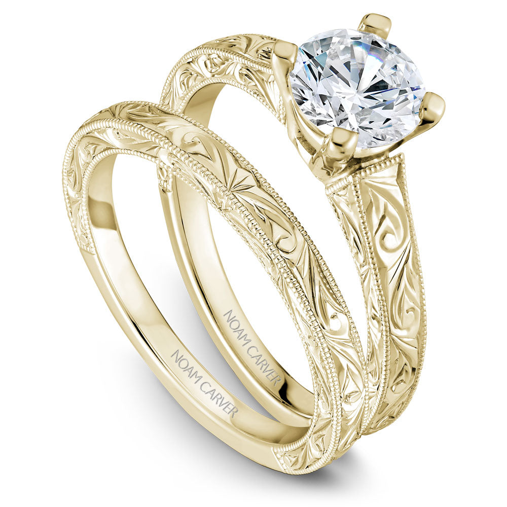 Noam Carver Yellow Gold Carved Shank Engagement Ring Setting