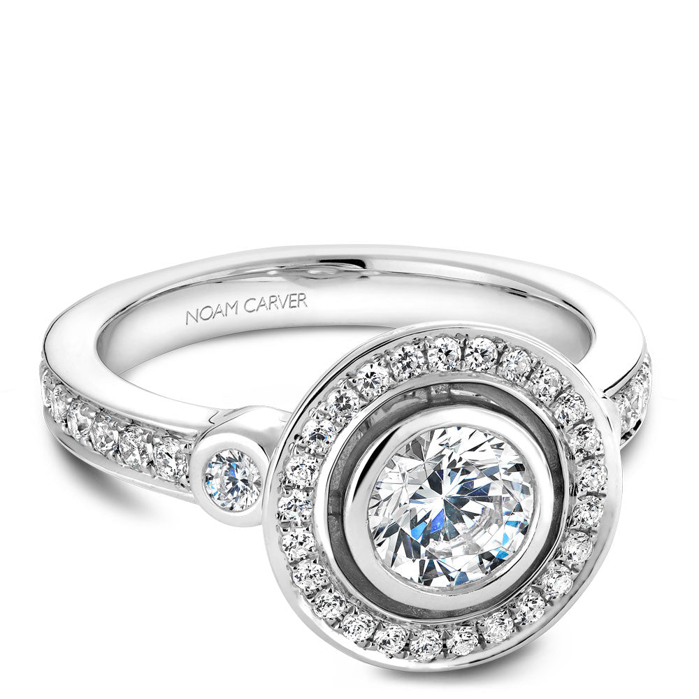 Noam Carver White Gold Bezel Set Diamond Halo Engagement Ring Setting(