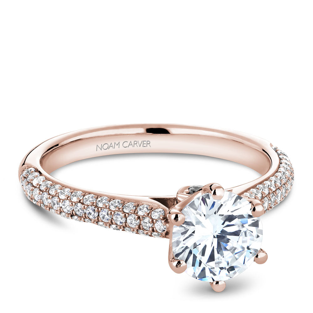 Noam Carver Rose Gold 6 Prong Pave Diamond Engagement Ring Setting (0.