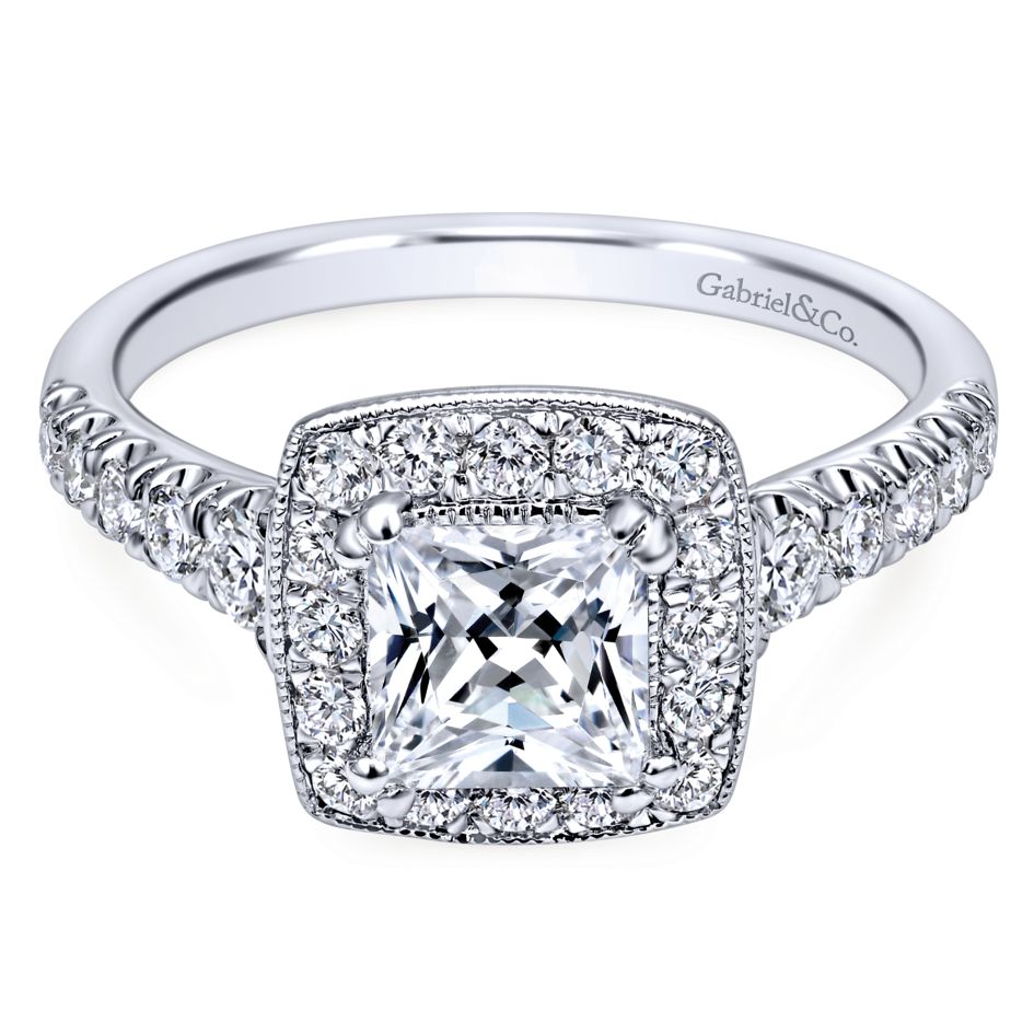 Gabriel Bridal Collection White Gold Diamond Accent Shank and Princess